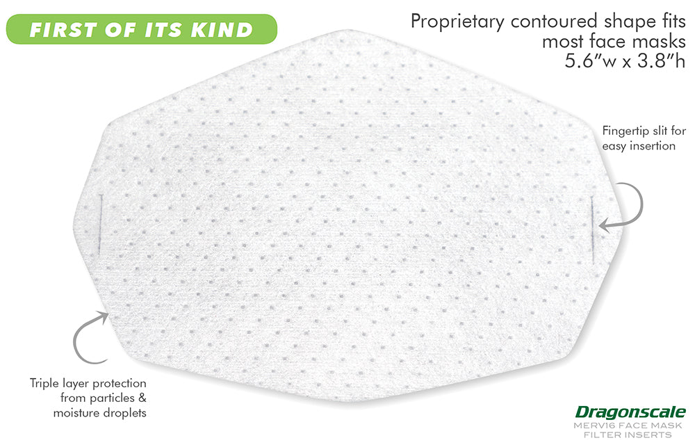 Dragonscale MERV 16 Face Mask Filter Inserts - 2 Month Supply